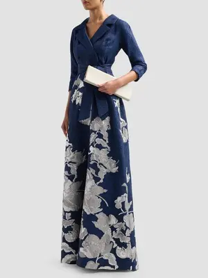 Rickie Freeman For Teri Jon Textured Metallic Floral Jacquard Gown