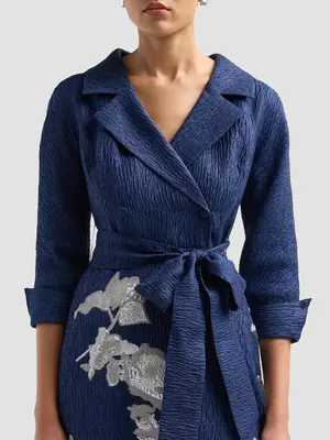 Rickie Freeman For Teri Jon Textured Metallic Floral Jacquard Gown