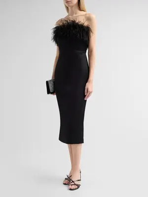 Theia Ginger Feather-trimmed Sheath Dress