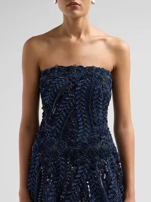 Rickie Freeman For Teri Jon Floral-embellished Tulle Strapless Gown