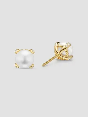 David Yurman Classics Stud Earrings In 18k Yellow Gold And Diamonds, 6.5mm