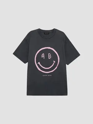ANINE BING Cade Cotton Smiley Print T-shirt - Grey