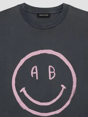 ANINE BING Cade Cotton Smiley Print T-shirt - Grey