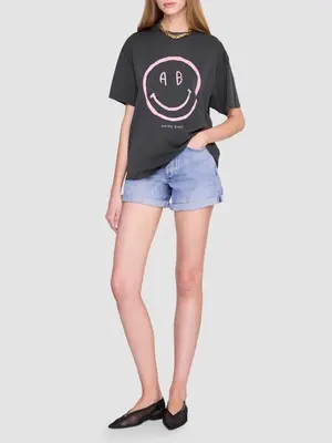 ANINE BING Cade Cotton Smiley Print T-shirt - Grey