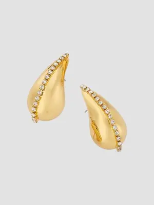 KENNETH JAY LANE Tapered Goldtone & Rhinestone Hoop Earrings