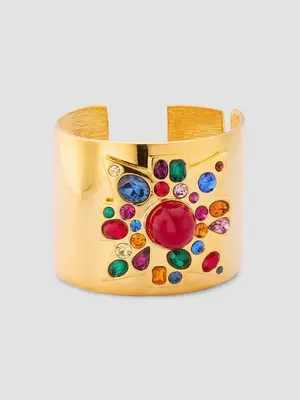 KENNETH JAY LANE 22k-gold-plated & Glass Crystal Wide Cuff - Dark Gem Ruby