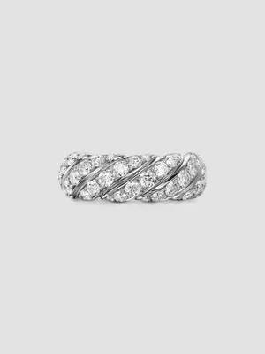 David Yurman Sculpted Cable Flex Band Ring In 18k White Gold - Diamond