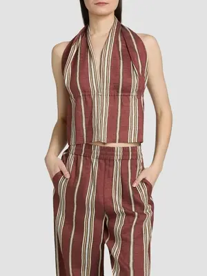 A.L.C. Kaia Striped Linen-blend Halterneck Top