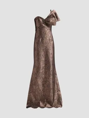 Rickie Freeman For Teri Jon Abstract Animal Jacqaurd Bow Gown