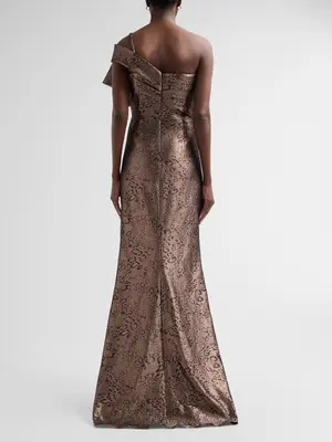 Rickie Freeman For Teri Jon Abstract Animal Jacqaurd Bow Gown