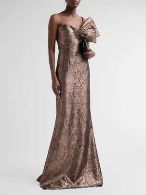 Rickie Freeman For Teri Jon Abstract Animal Jacqaurd Bow Gown