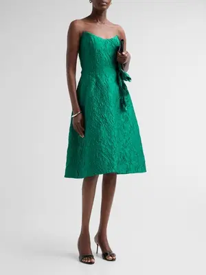 Rickie Freeman For Teri Jon Jacqaurd Strapless Cocktail Dress