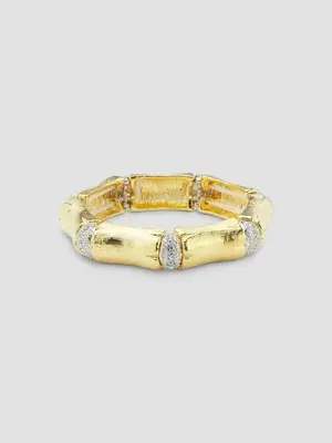 KENNETH JAY LANE Bamboo Two-tone & Glass Crystal Stretch Bracelet - Gold