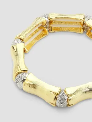 KENNETH JAY LANE Bamboo Two-tone & Glass Crystal Stretch Bracelet