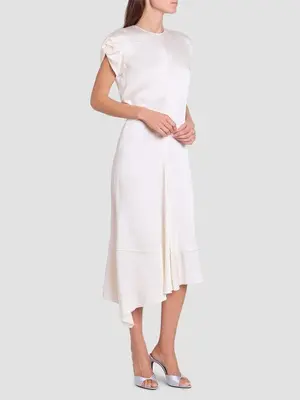 Victoria Beckham Satin Twist Shoulder Midi-dress