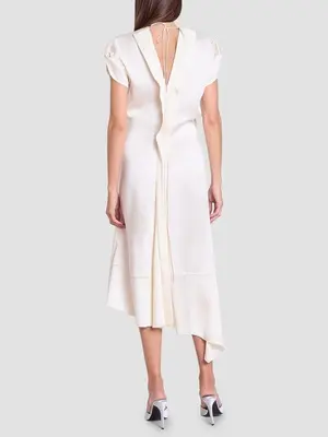 Victoria Beckham Satin Twist Shoulder Midi-dress
