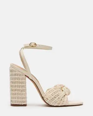 Steve Madden Cheyla Woven Block Heels - Bone Raffia