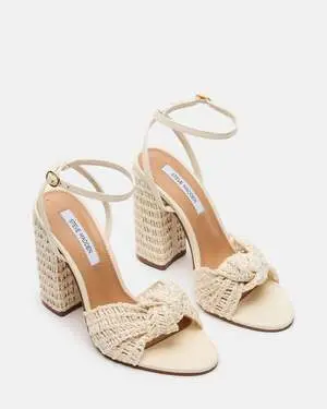 Steve Madden Cheyla Woven Block Heels - Bone Raffia
