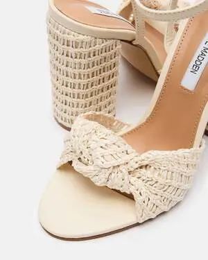 Steve Madden Cheyla Woven Block Heels - Bone Raffia