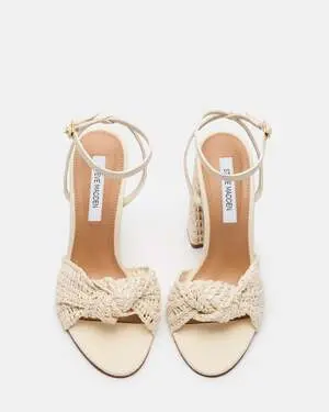 Steve Madden Cheyla Woven Block Heels - Bone Raffia