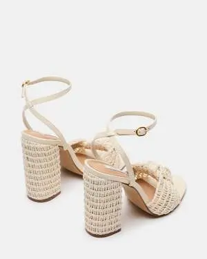 Steve Madden Cheyla Woven Block Heels - Bone Raffia
