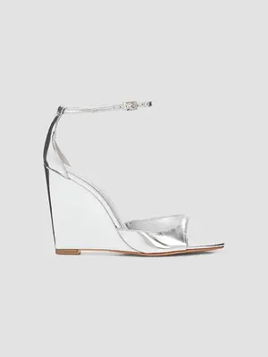 Schutz Scarlett 100mm Leather Wedge Sandals - Silver