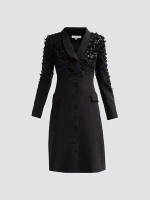 Rickie Freeman For Teri Jon Crêpe Floral Appliqué Tuxedo Cocktail Dress - Black