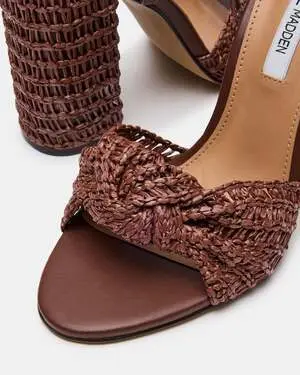 Steve Madden Cheyla Woven Block Heels - Brown Raffia