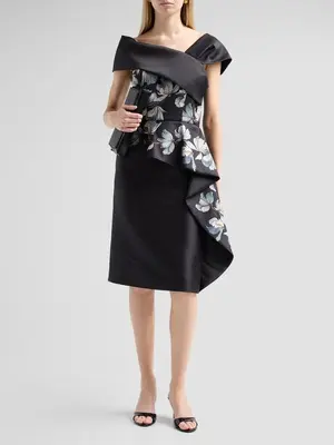 Rickie Freeman For Teri Jon Placet Print Mikado Cocktail Dress