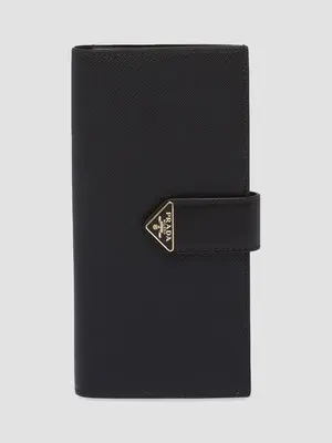 Prada Large Saffiano And Leather Wallet - Black