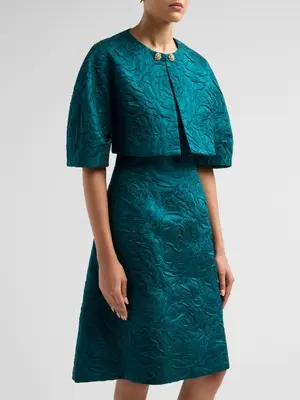 Rickie Freeman For Teri Jon Jacquard Embossed Cropped Bolero Jacket