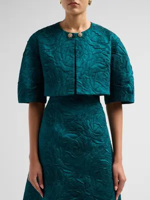 Rickie Freeman For Teri Jon Jacquard Embossed Cropped Bolero Jacket