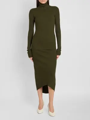 Victoria Beckham Wool-blend Ribbed High-low Midi Skirt
