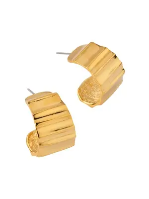 KENNETH JAY LANE Goldtone Ribbed Hoops