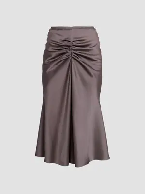 Victoria Beckham Gathered Satin Midi-skirt