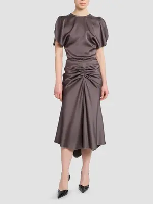 Victoria Beckham Gathered Satin Midi-skirt
