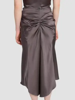 Victoria Beckham Gathered Satin Midi-skirt
