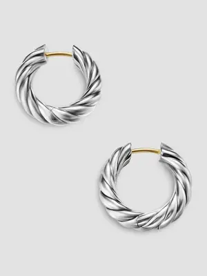 David Yurman Sculpted Cable Hoop Earrings In Sterling 18.6mm