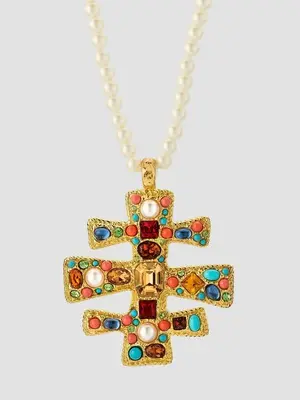 KENNETH JAY LANE 22k--plated, Imitation Pearl & Glass Crystal Pendant Necklace - Gold