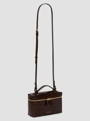 Victoria Beckham Dorian Croc-embossed Leather Vanity Bag - Dark Brown