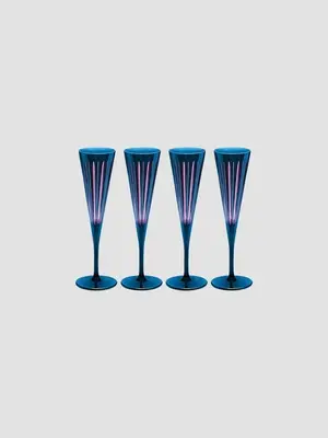L'Objet Prism 4-piece Glass Champagne Flute Set Blue