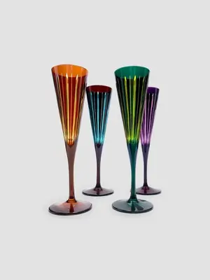 L'Objet Prism 4-piece Glass Champagne Flute Set - Multi