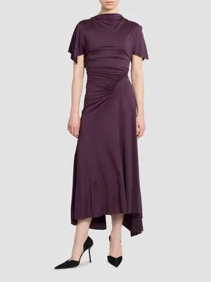 Victoria Beckham Asymmetric Ruched Midi Dress