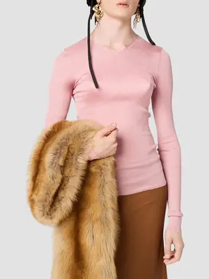 Miu Miu Silk V Neck Sweater - Pink