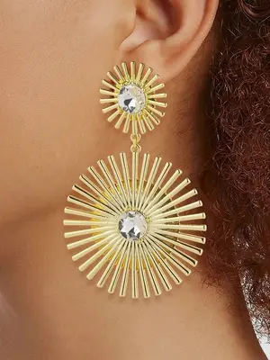 KENNETH JAY LANE Goldtone & Glass Crystal Sunburst Drop Earrings