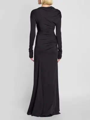 Victoria Beckham Draped Long-sleeve Column Gown
