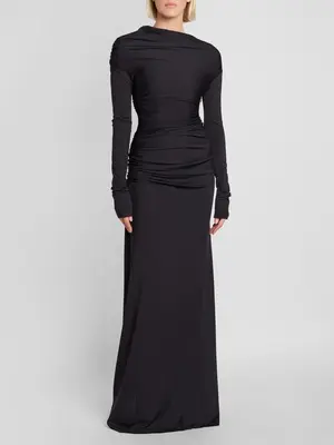 Victoria Beckham Draped Long-sleeve Column Gown