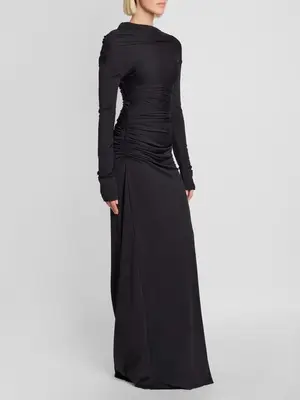 Victoria Beckham Draped Long-sleeve Column Gown