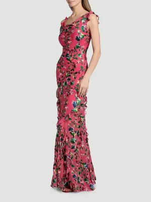 Saloni Seema Floral Asymmetric Ruffle Gown