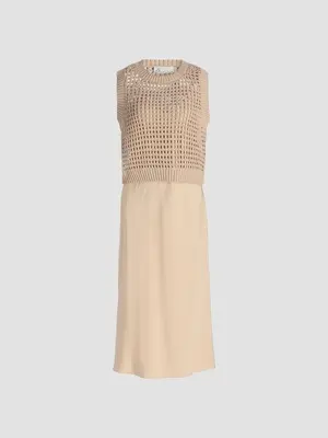 DH New York Mixed-media Cotton Midi-dress - Sandstone